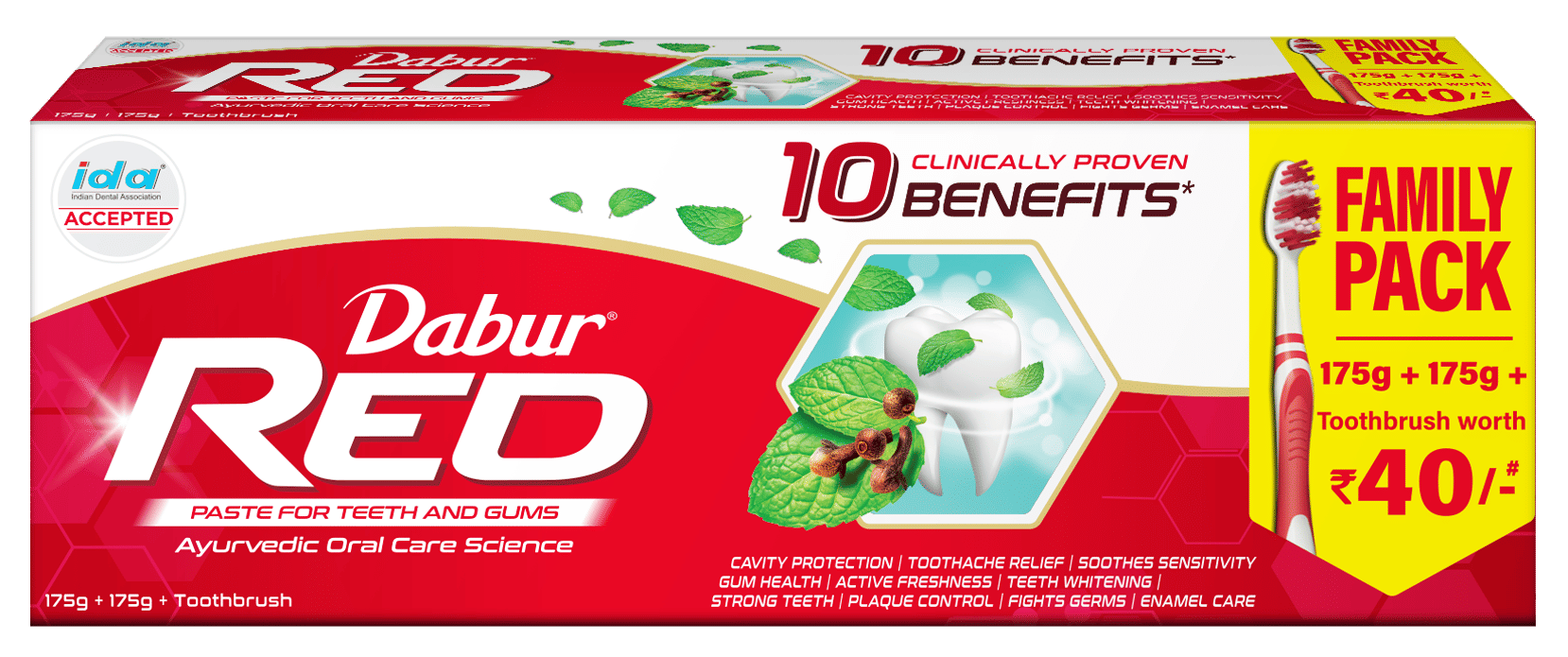 Buy Dabur Red Toothpaste Family Pack 350 gm, (2x175 gm) | 19 Minutes ...