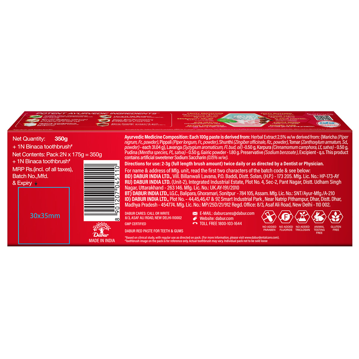 Buy Dabur Red Toothpaste Family Pack 350 gm, (2x175 gm) | 19 Minutes ...