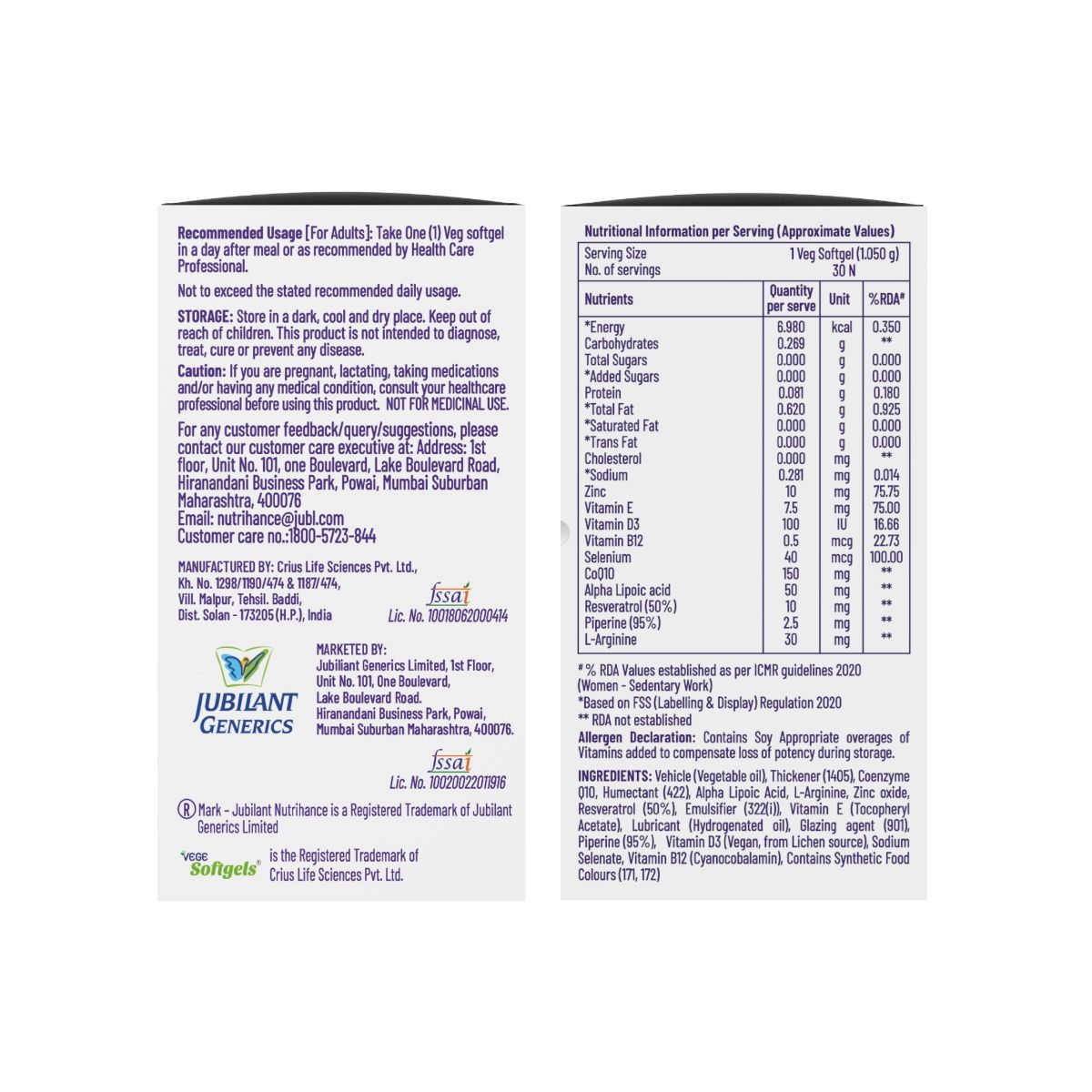 Jubilant Nutrihance UB Gold 150mg of CoQ10, 30 Softgel Capsules Price ...