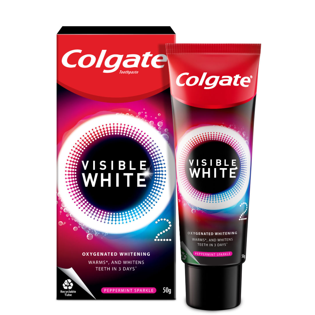 Colgate Visible White O2 Whitening Peppermint Sparkle Toothpaste, 50 gm ...