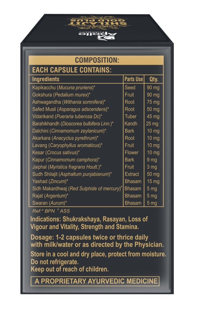 Apollo Pharmacy Shilajit Gold Plus, 20 Capsules Price, Uses, Side ...