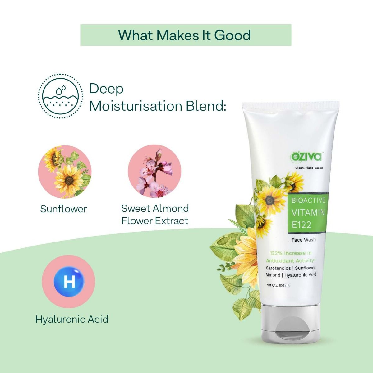 OZiva Bioactive Vitamin E122 Face Wash, 100 ml Price, Uses, Side ...