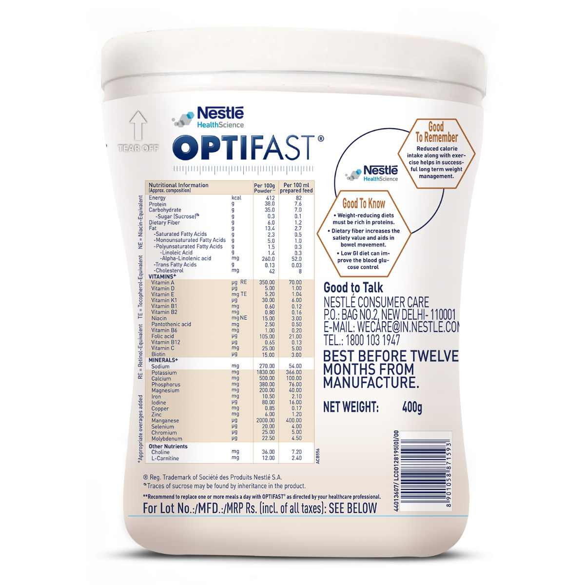 Nestle Optifast Weight Management Chocolate Flavour Powder, 400 gm ...