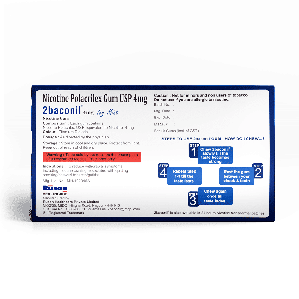 2 Baconil 4 mg Icy Mint Chewing Gum 10's Price, Uses, Side Effects ...