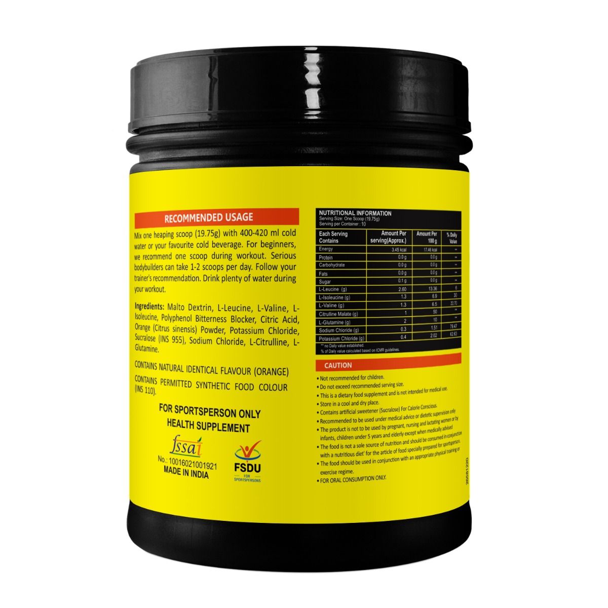 Healthvit Fitness 100% Micronized BCAA 5200mg 2:1:1 with L-Glutamine and Citrulline, 200 gm ...