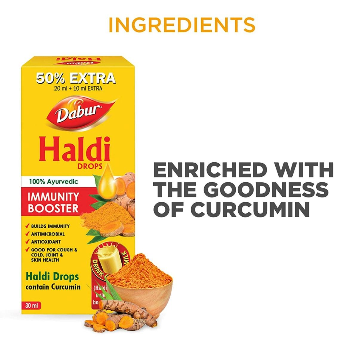 Dabur Haldi Immunity Booster Drops, 30 ml Price, Uses, Side Effects ...