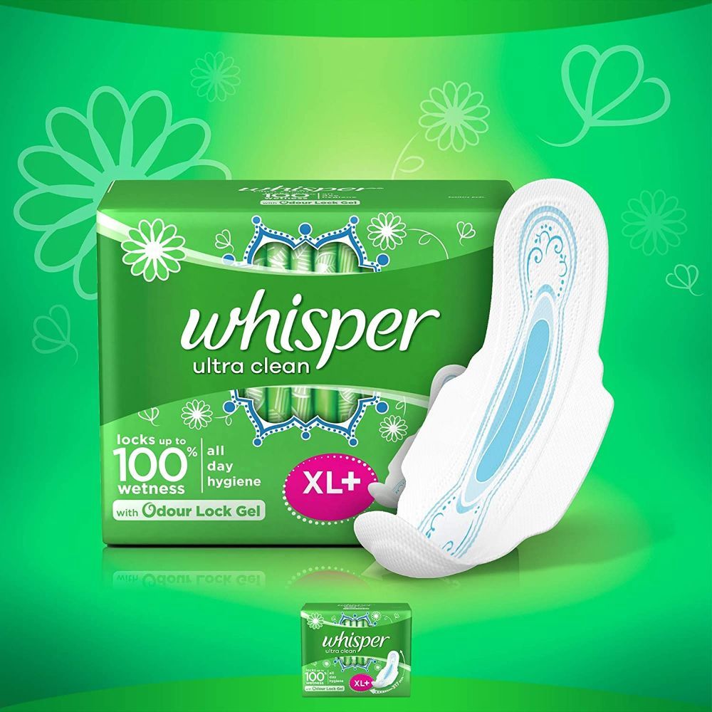 Whisper Ultra Clean Wings Sanitary Pads XL+, 15 Count Price, Uses, Side ...
