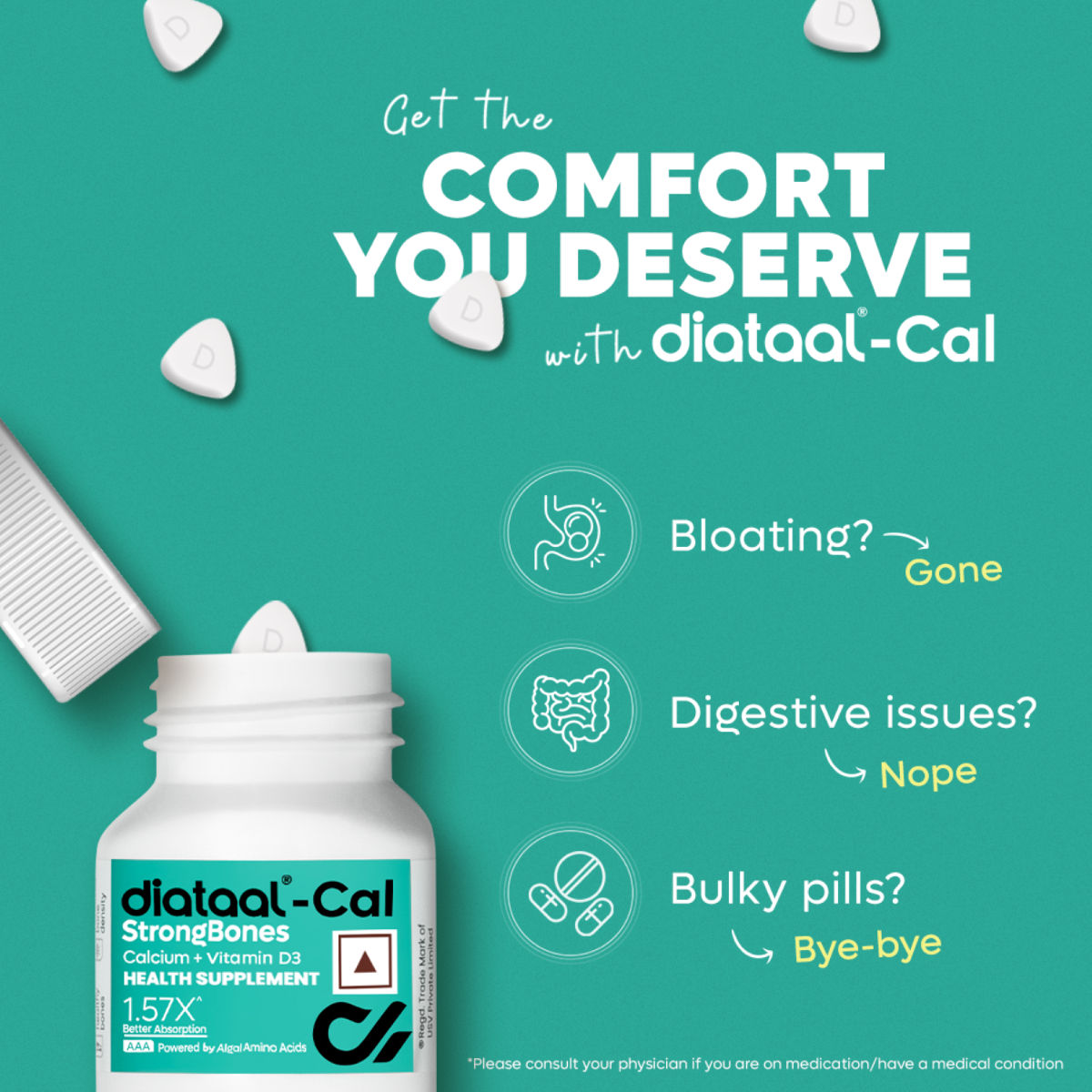 Buy Diataal Cal Strong Bones 30 Tablets | Clinically Tested AAA Calcium ...
