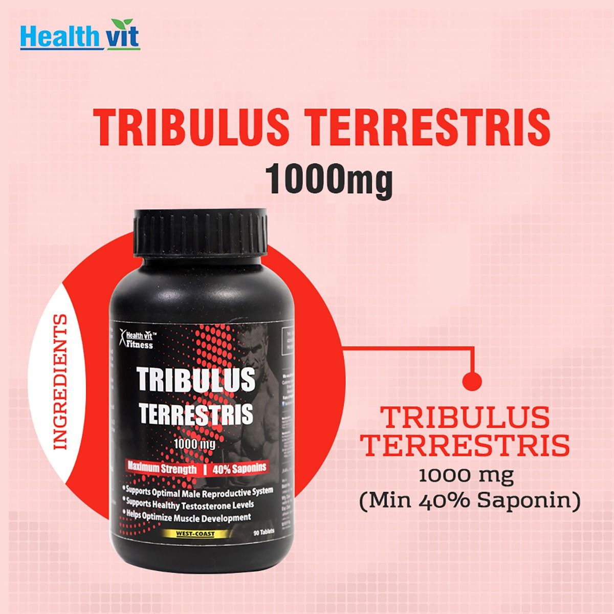 Healthvit Fitness Tribulus Terrestris 1000 mg Maximum Strength 40% ...