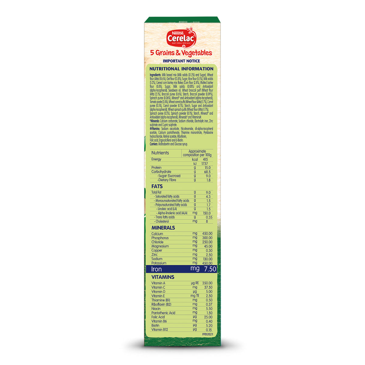 Nestle Cerelac Baby Cereal with Milk Wheat 5 Grains & Vegetables (18 to ...