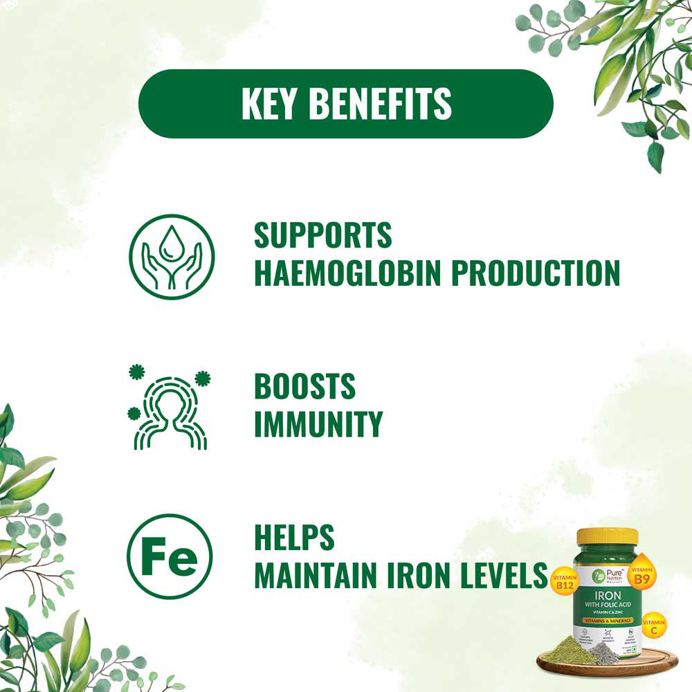 Pure Nutrition Iron with Folic Acid 350 mg, 60 Tablets Price, Uses ...