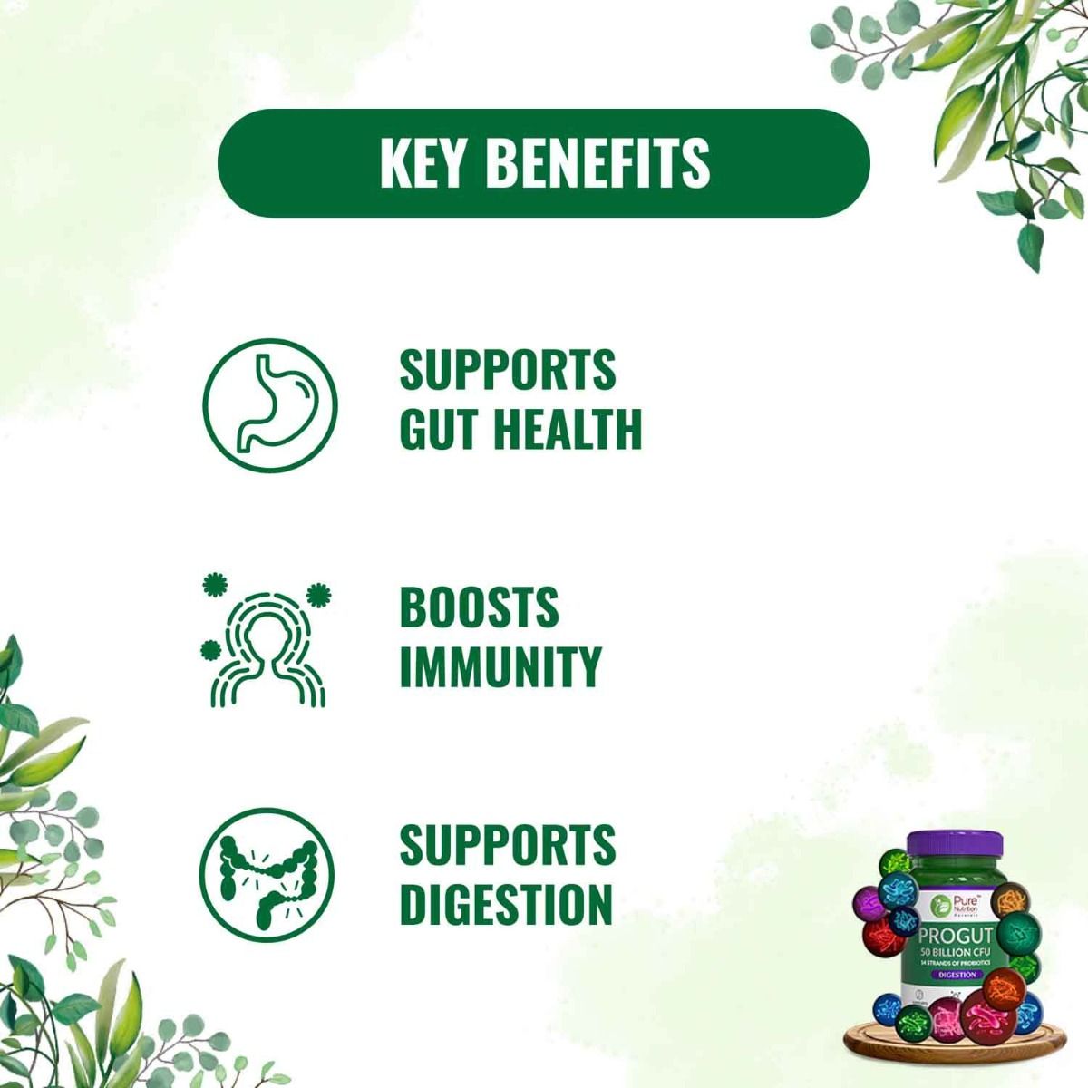 Pure Nutrition Progut 50 Billion CFU 600 mg, 60 Capsules Price, Uses ...