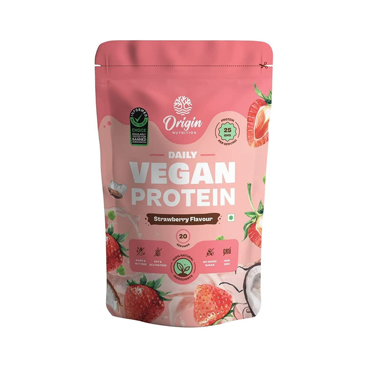Origin Nutrition 100% Natural Vegan Protein Strawberry Flavour Powder ...