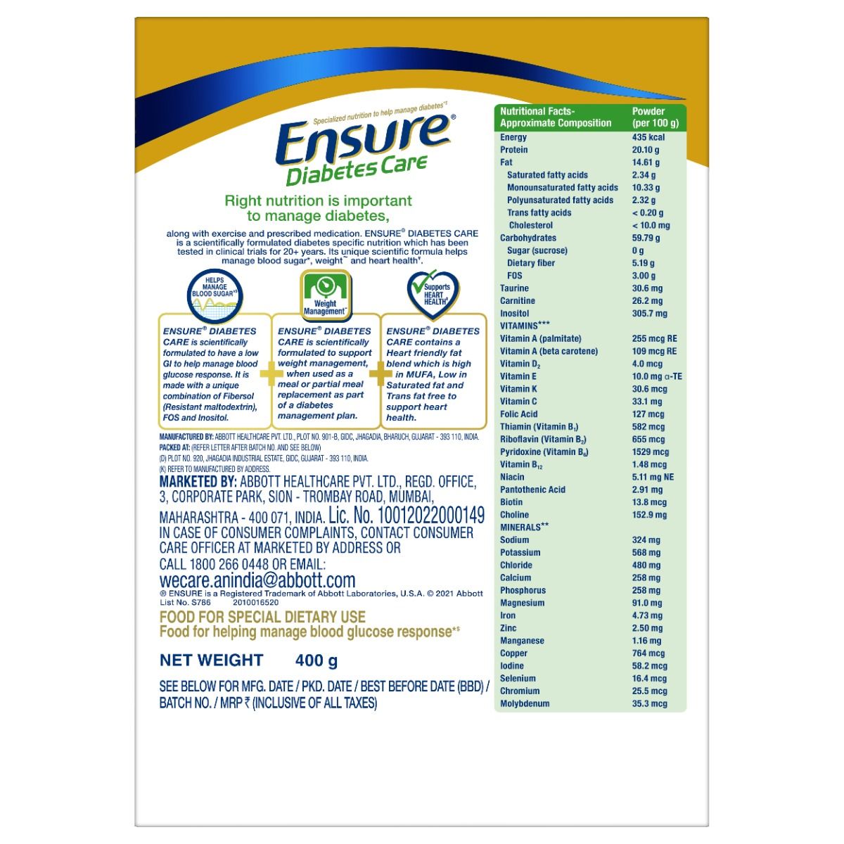 Ensure Diabetes Care Chocolate Flavour Powder for Adults, 400 ...