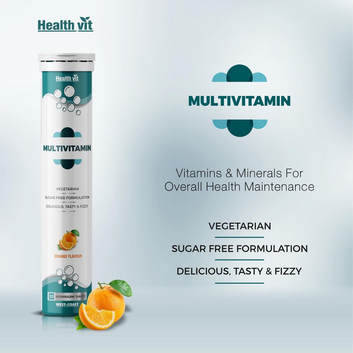 Healthvit Multivitamin Sugar Free Orange Flavour Effervescent, 20 ...