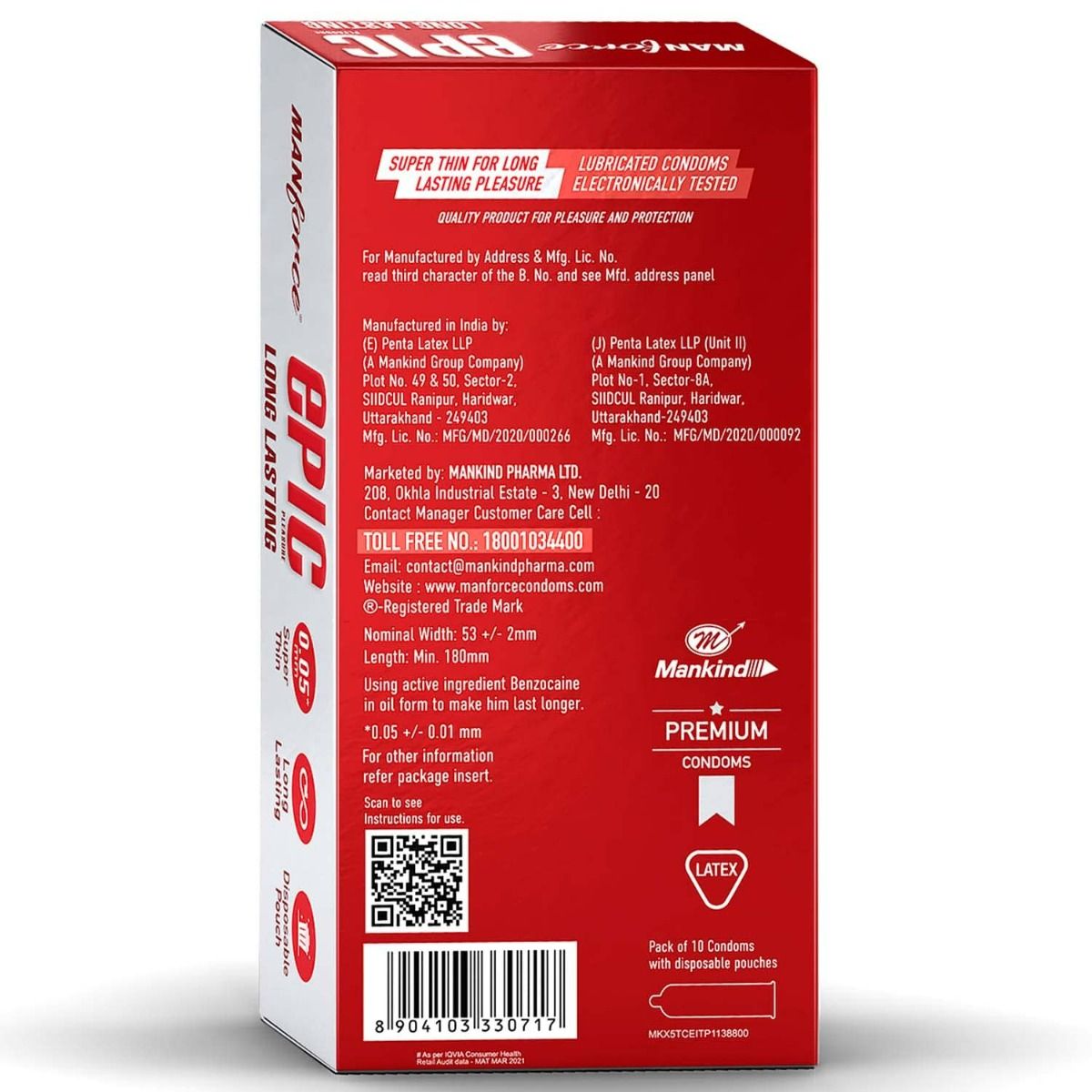 Manforce Epic Pleasure Long Lasting Super Thin Raspberry Flavour ...