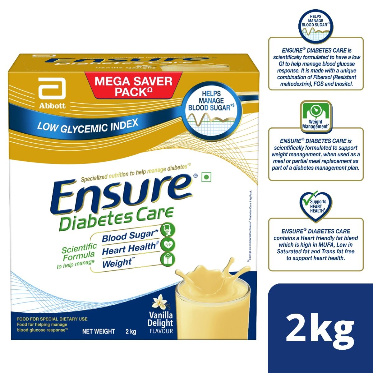 Buy Ensure Diabetes Care Vanilla Delight Flavour Powder for Adults, 2 ...