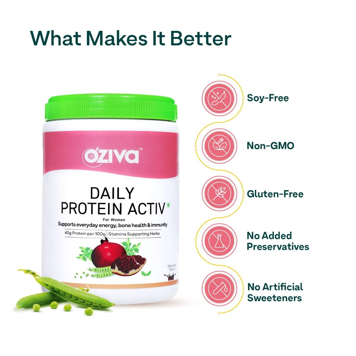 OZiva Daily Protein Activ Chocolate Flavour Powder for Women, 300 gm ...