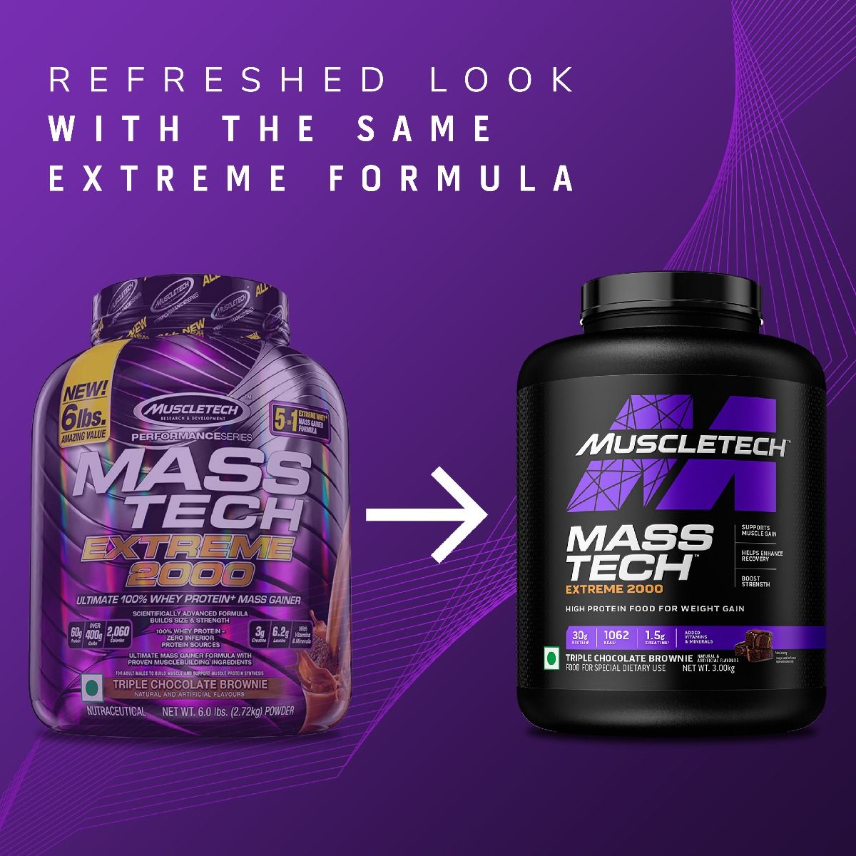 Muscletech Mass Tech Extreme 2000 Triple Chocolate Brownie Flavour ...