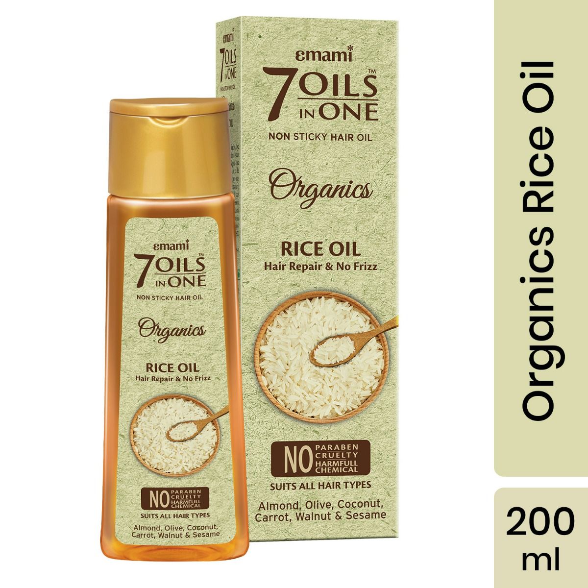 Emami 7 Oils In One Organics Rice Oil for Hair Repair & No Frizz, 200 ...