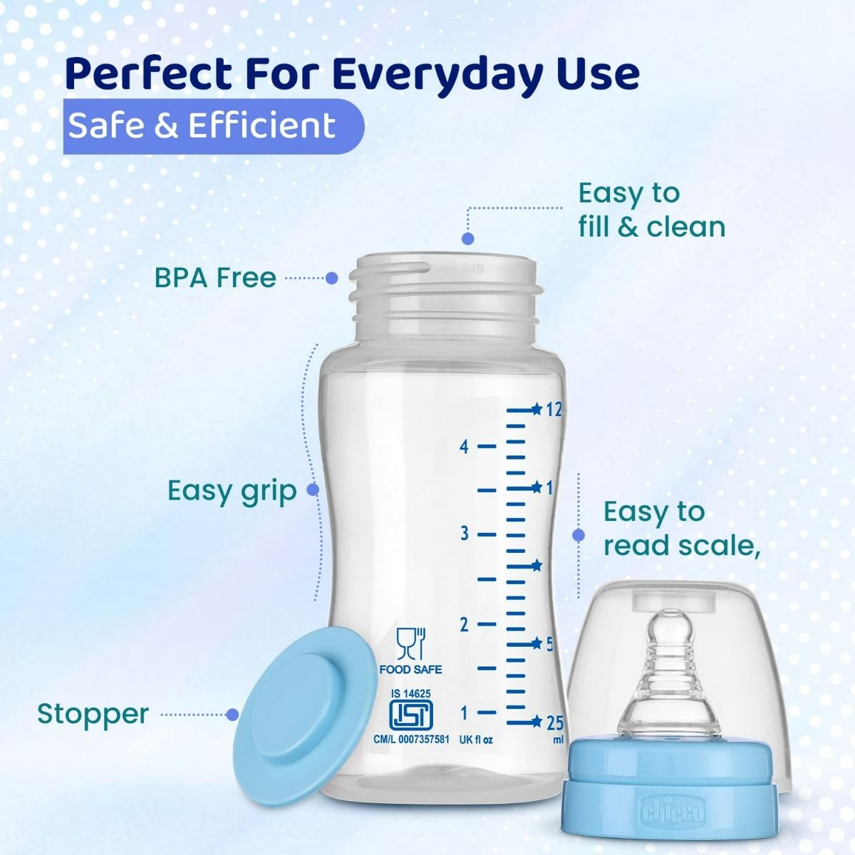 Chicco Feed Easy Anti-Colic Slow Flow Blue Color Bottle for 0+M Baby ...