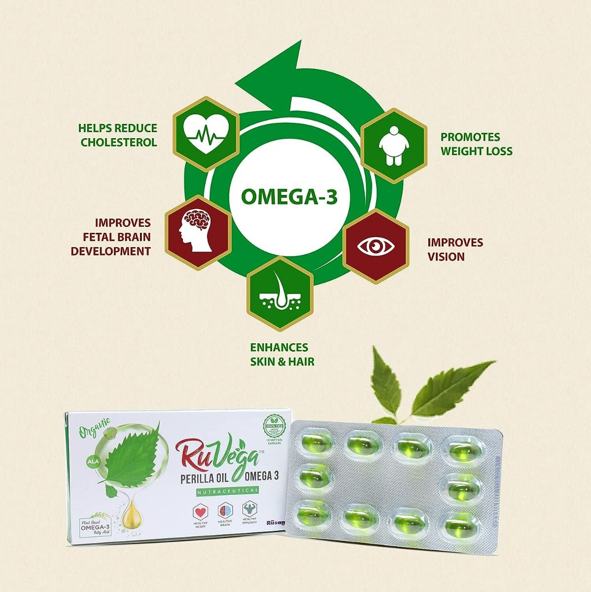 Ruvega Perilla Oil Omega 3 & 6 Softgel Capsule 10's Price, Uses, Side ...