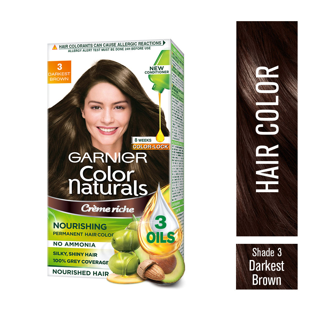 Garnier Color Naturals Crème Shade 3 Darkest Brown Hair Color, 1 Kit ...