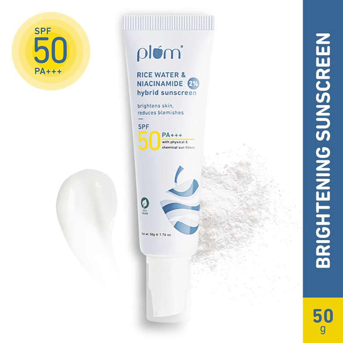 Buy Plum Rice Water & Niacinamide 2% Hybrid Sunscreen SPF 50 PA+++, 50 ...
