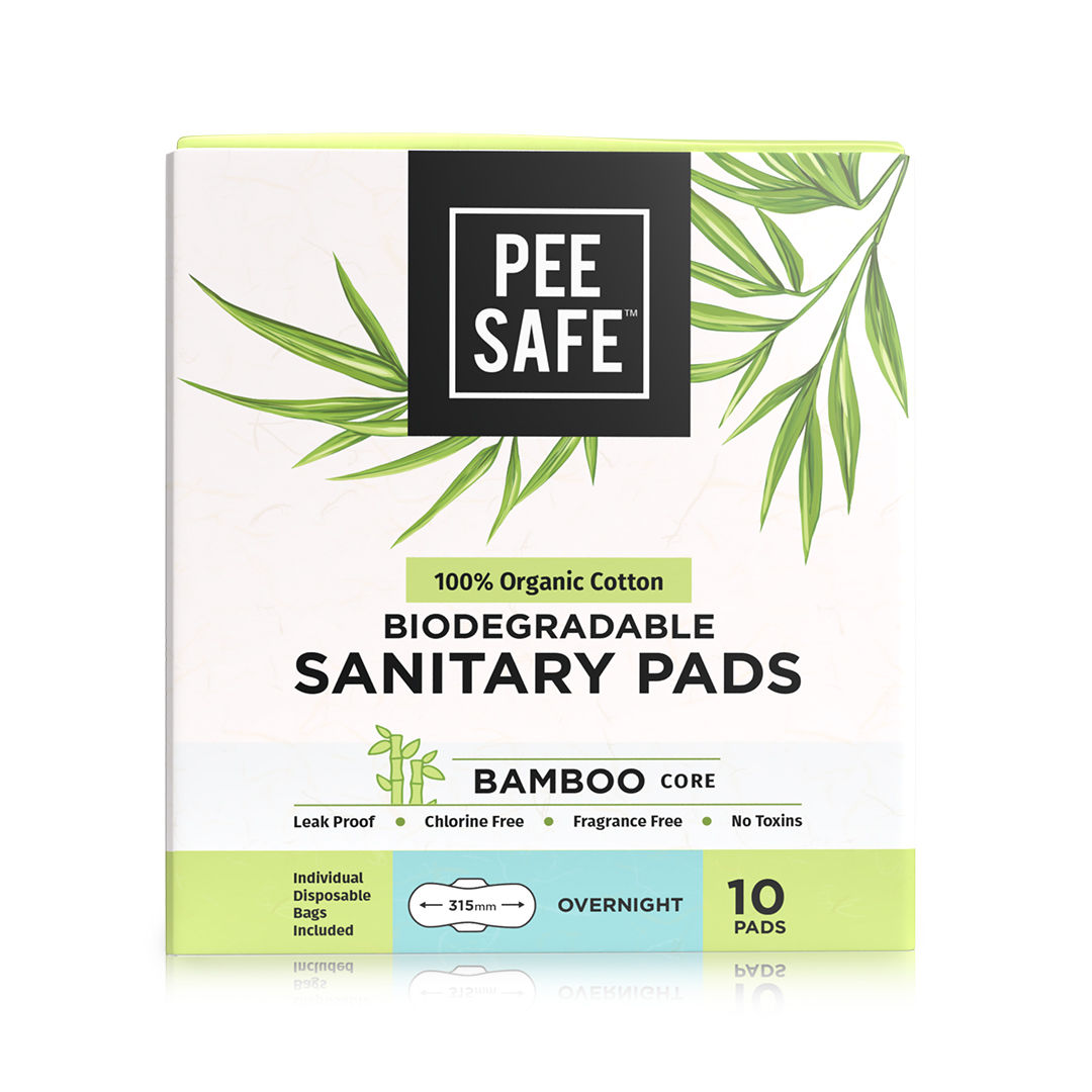 Pee Safe 100% Organic Cotton Biodegradable Overnight Sanitary Pads, 10 ...