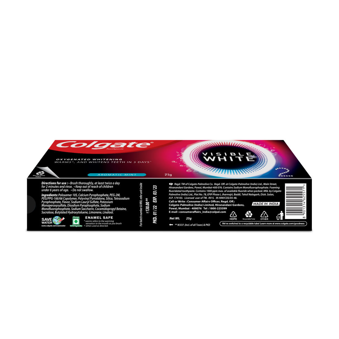 Colgate Visible White O2 Whitening Aromatic Mint Toothpaste, 25 gm ...