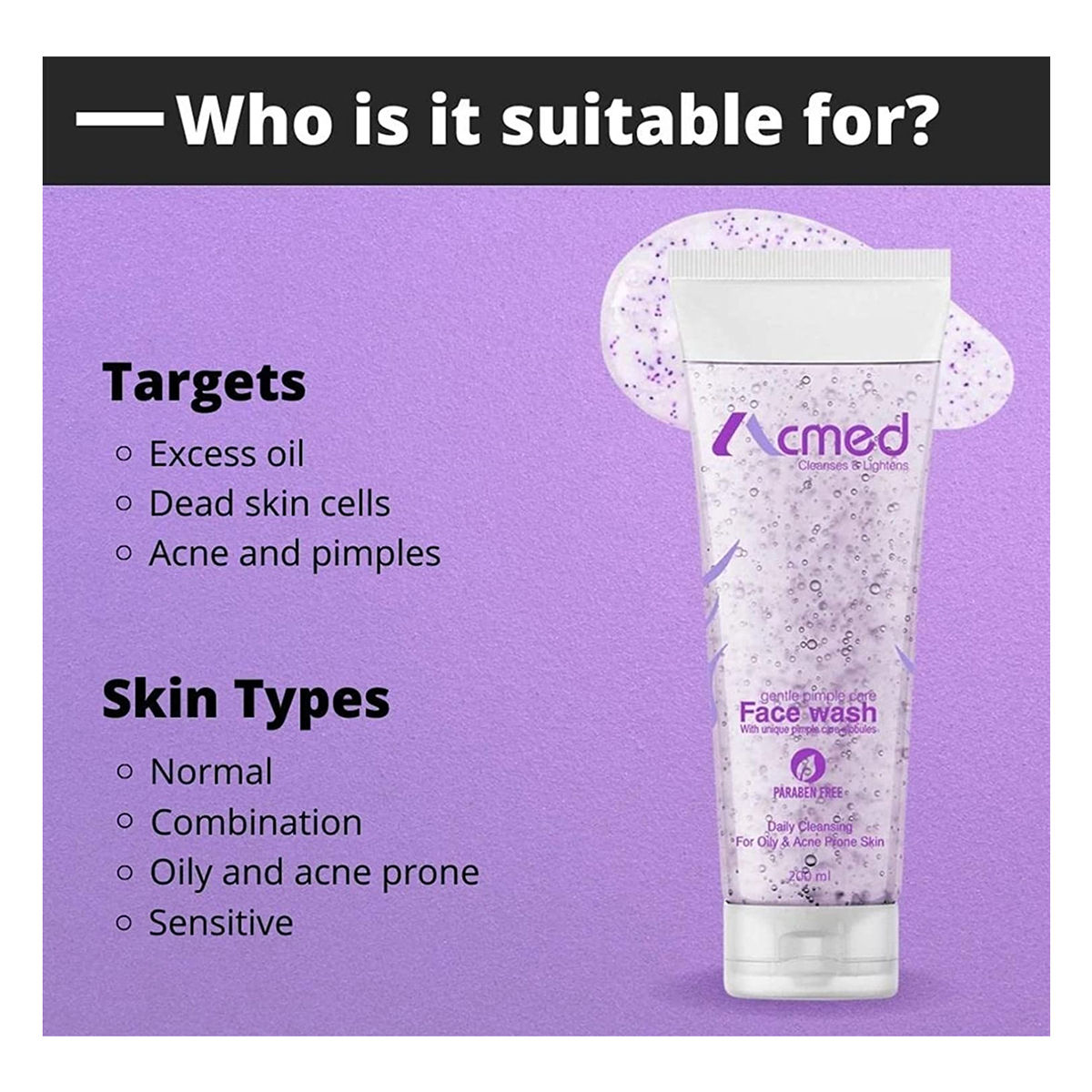 Acmed Gentle Pimple Care Paraben Free Face Wash | Uses, Side Effects ...