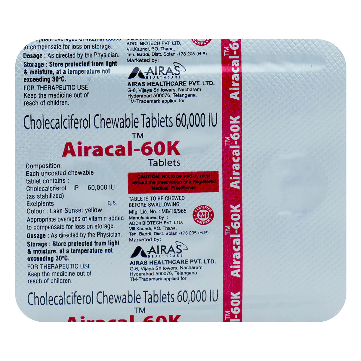 Airacal-60K Chewable Tablet | Uses, Side Effects, Price | Apollo Pharmacy