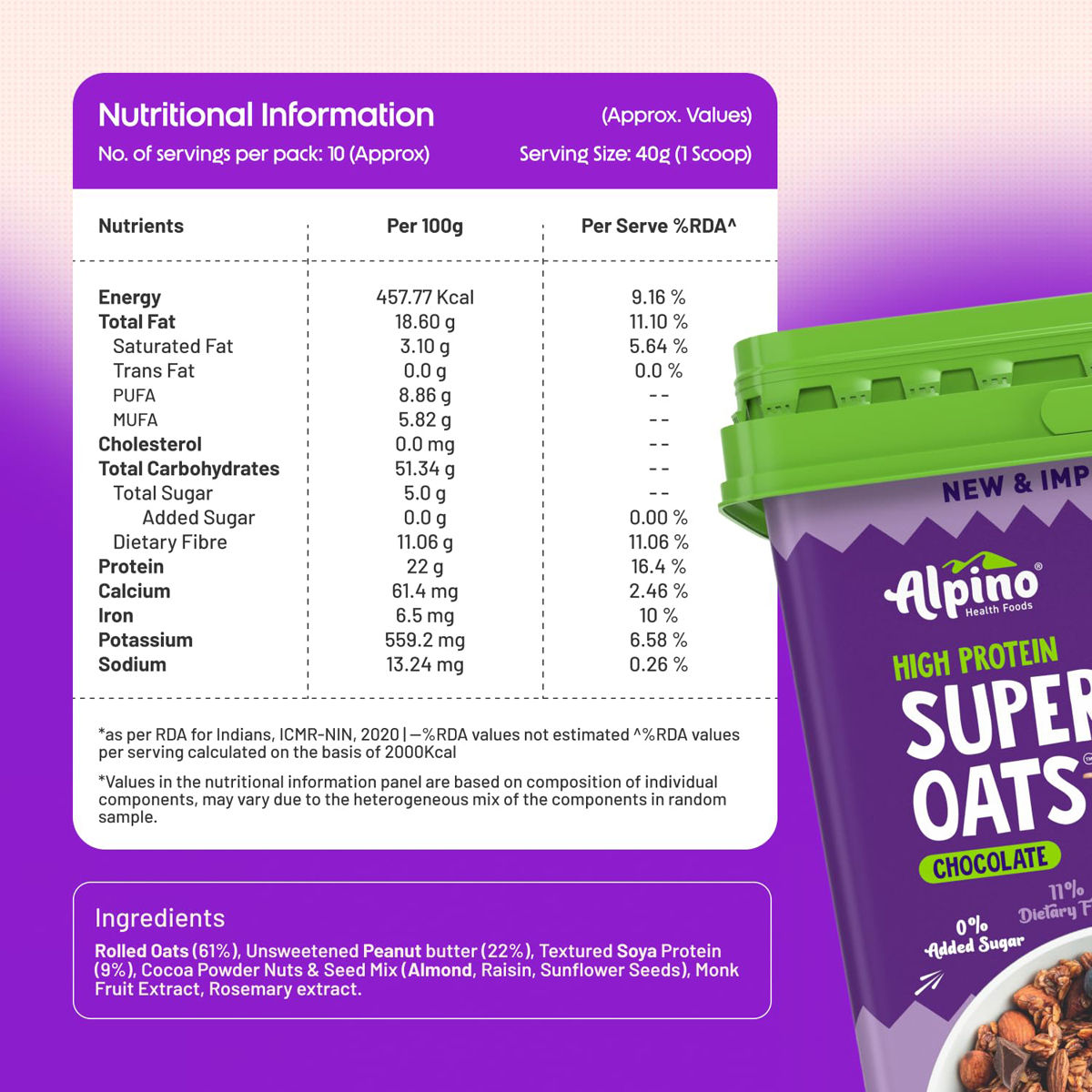 Buy Alpino High Protein Super Oats Chocolate, 2.5 kg | 19 Minutes ...