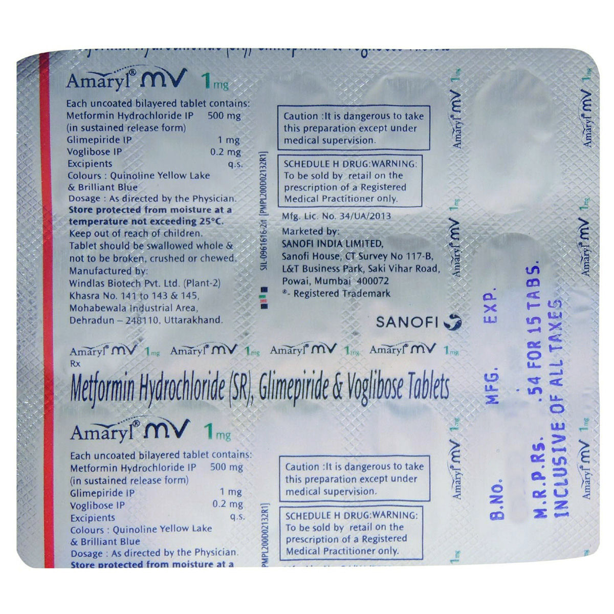 Amaryl MV 1 Tablet | Uses, Side Effects, Price | Apollo Pharmacy