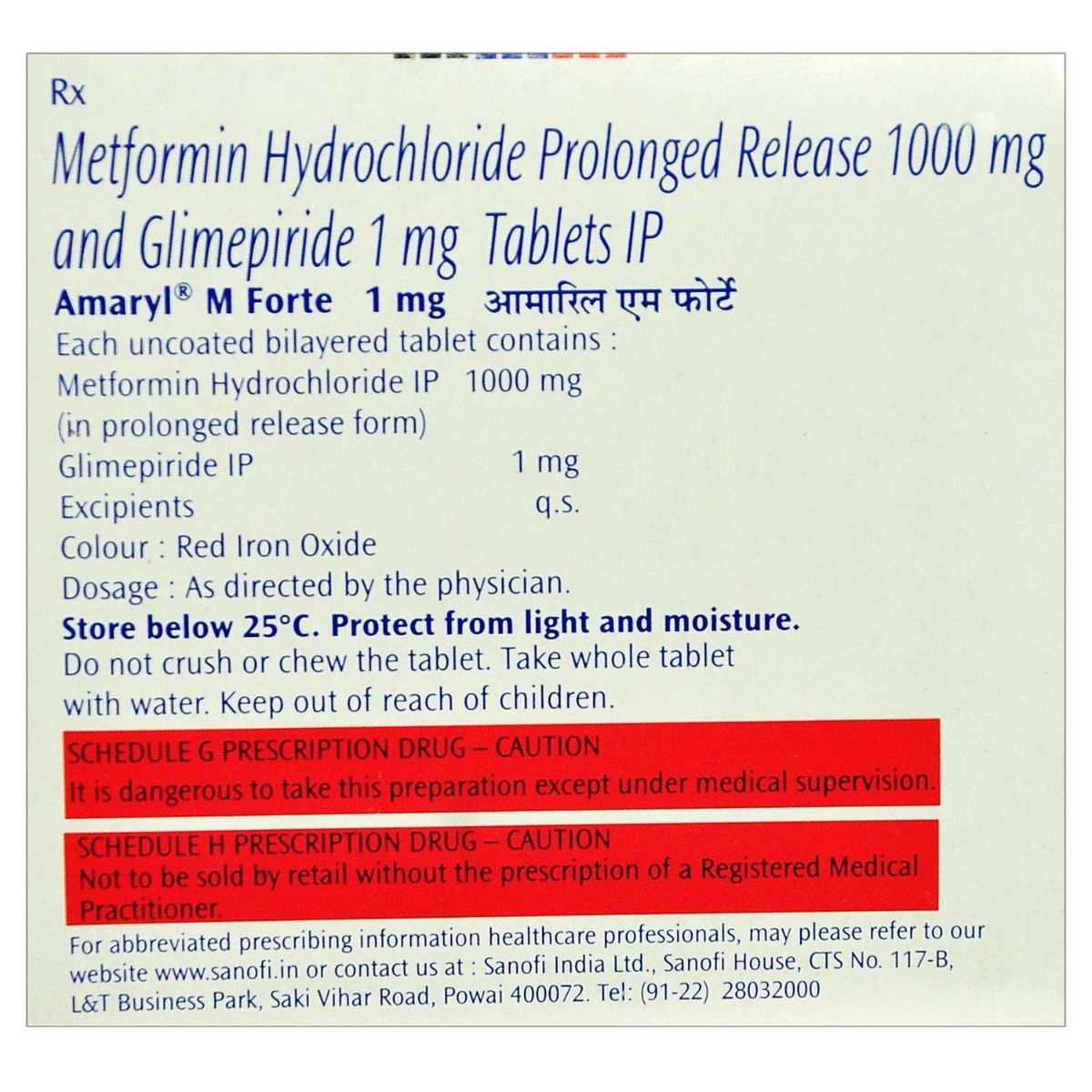 Amaryl M Forte 1 mg Tablet | Uses, Side Effects, Price | Apollo Pharmacy