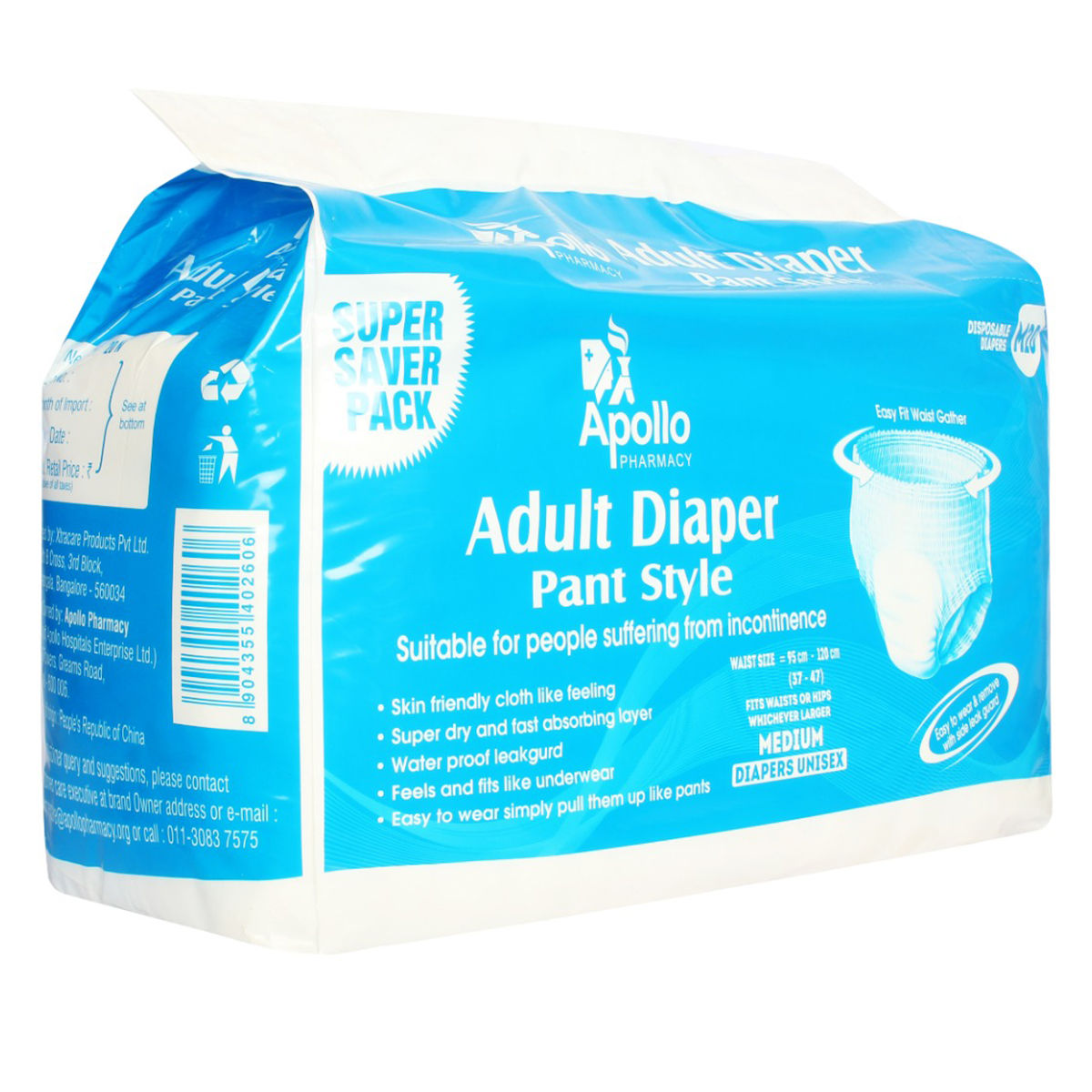 Apollo Life Adult Diaper Pants Medium, 20 Count Price, Uses, Side ...