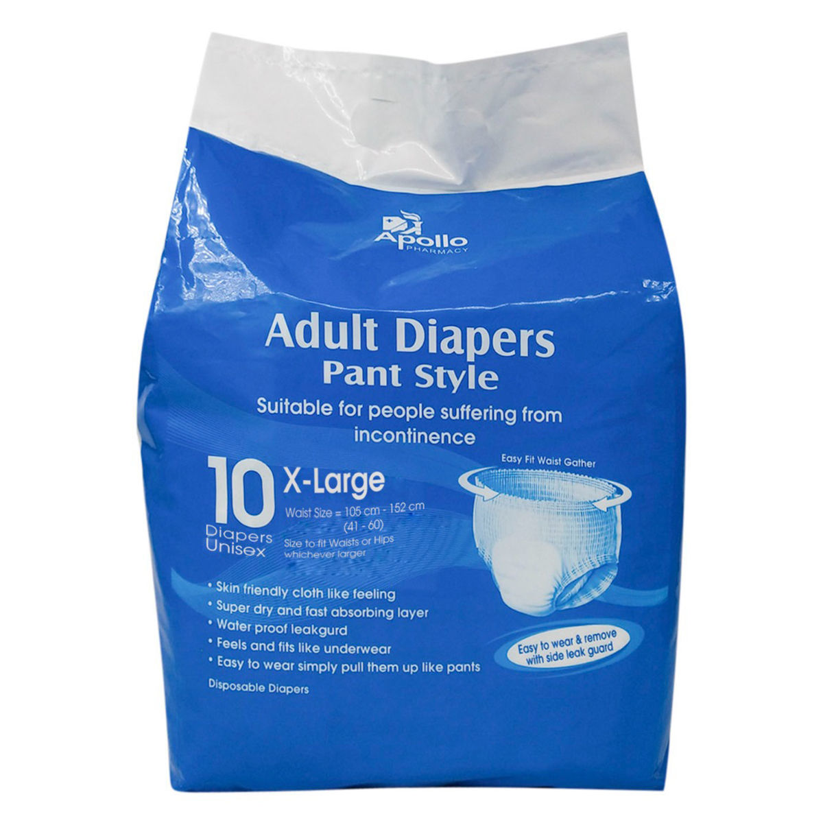 Apollo Pharmacy Adult Diapers Pant Style XL, 10 Count Price, Uses, Side ...