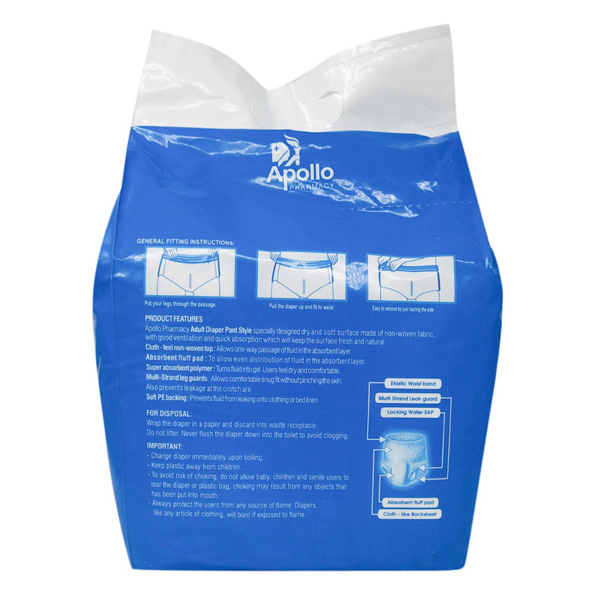 Apollo Pharmacy Adult Diapers Pant Style XL, 10 Count Price, Uses, Side ...