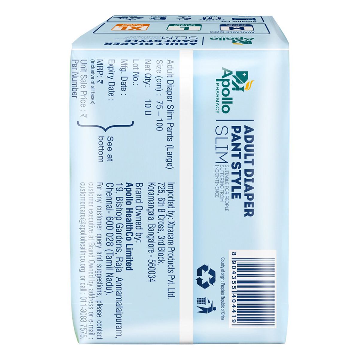 Buy Apollo Pharmacy Adult Diaper Pant Style Slim Large, 10 Count | 19 ...