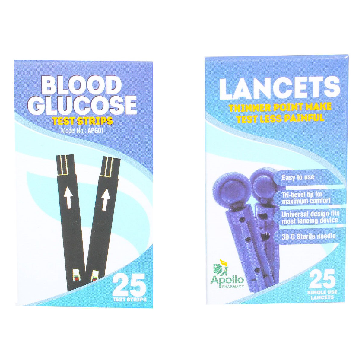 Buy Apollo Pharmacy Blood Glucose 25 Test Strips + 25 Lancets, 1 kit ...