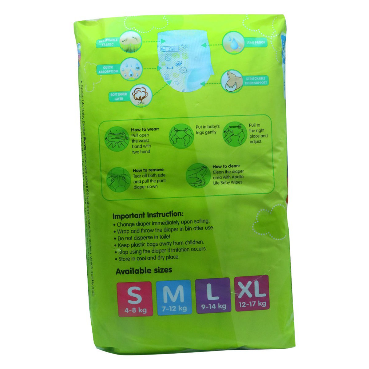Apollo Life Baby Diaper Pants Medium, 40 Count Price, Uses, Side ...