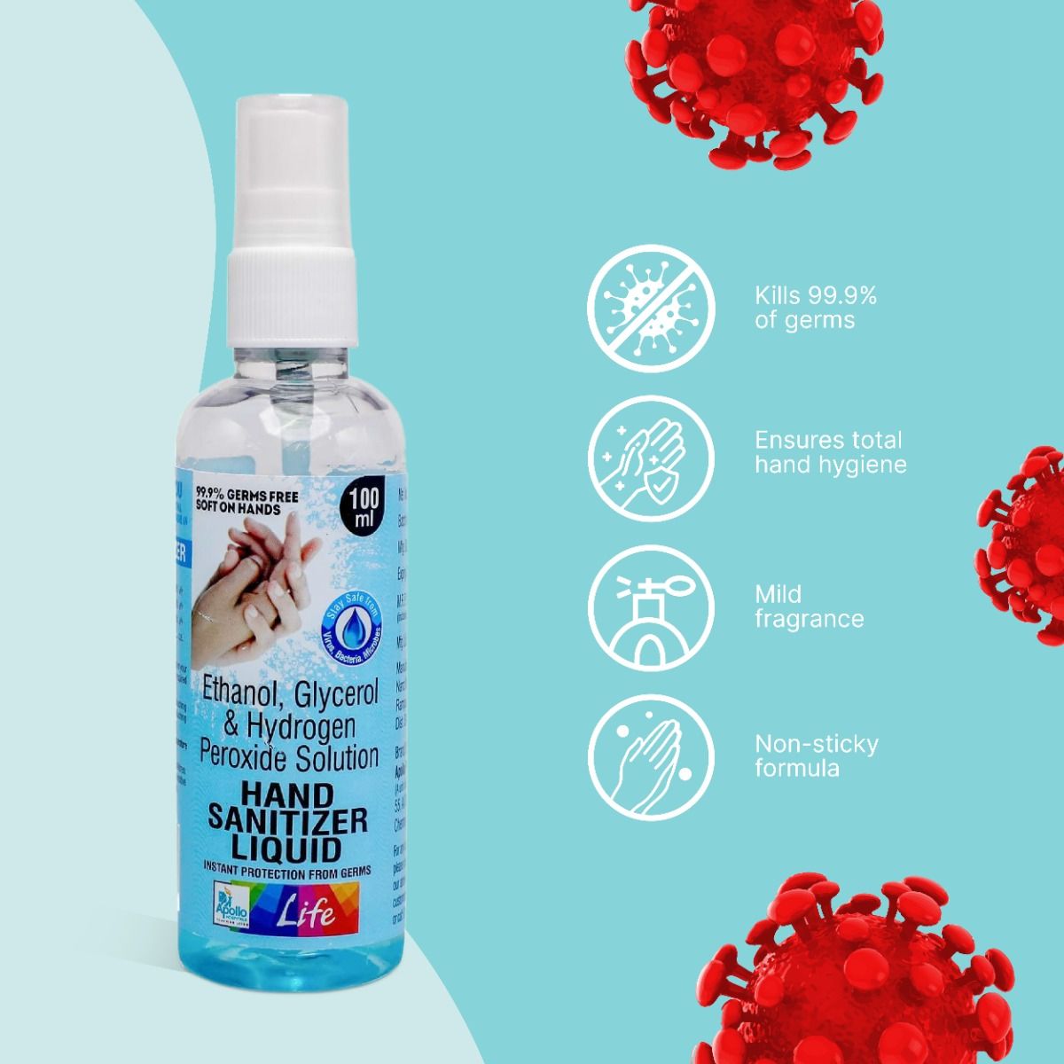 Apollo Life Hand Sanitizer Liquid Spray 100 ml, 3 Count Price, Uses ...