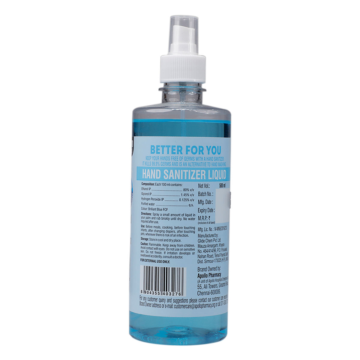 Apollo Life Hand Sanitizer Liquid Spray, 500 ml Price, Uses, Side ...