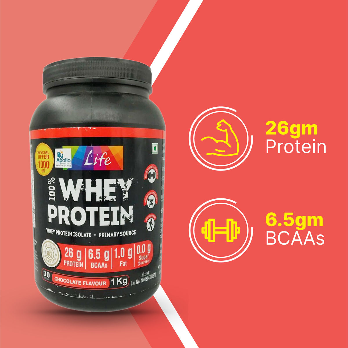 Apollo Life Whey Protein Chocolate Flavour Powder, 1 Kg Price, Uses ...