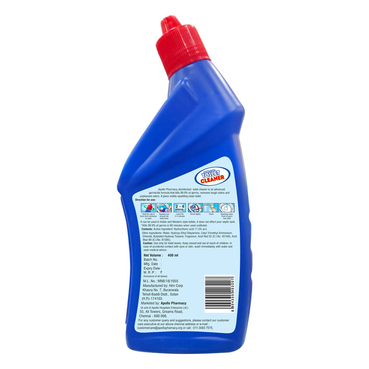 Buy Apollo Pharmacy Disinfectant Toilet Cleaner, 800 ml (2x400 ml) | 19 ...