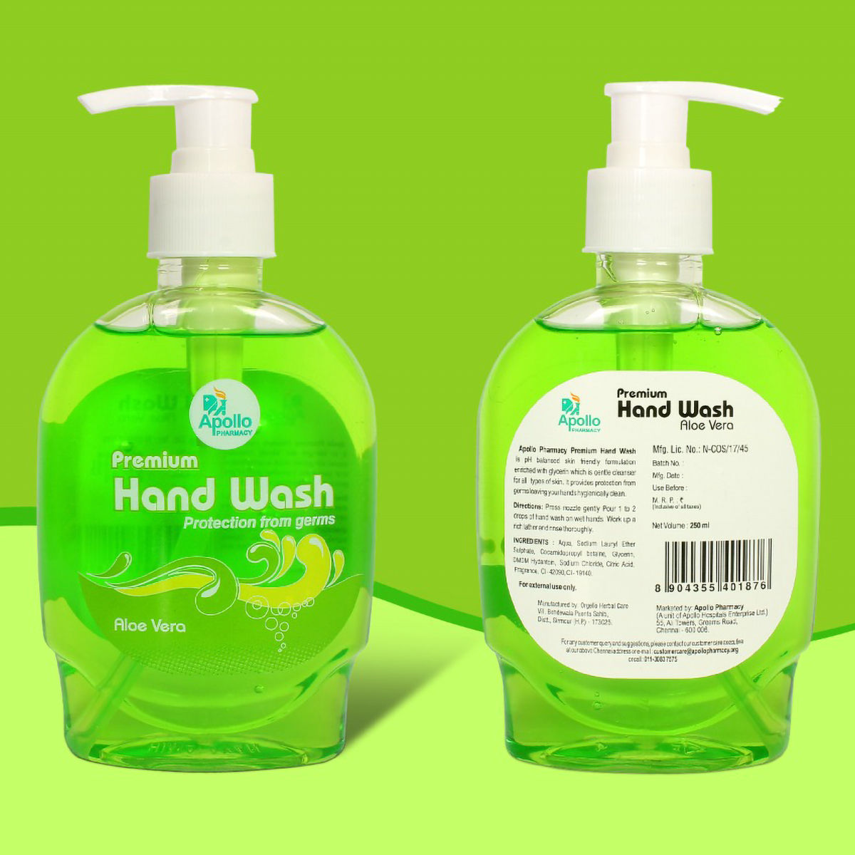 Buy Apollo Pharmacy Premium Aloe Vera Handwash, 500 ml (2x250 ml) | 19 ...