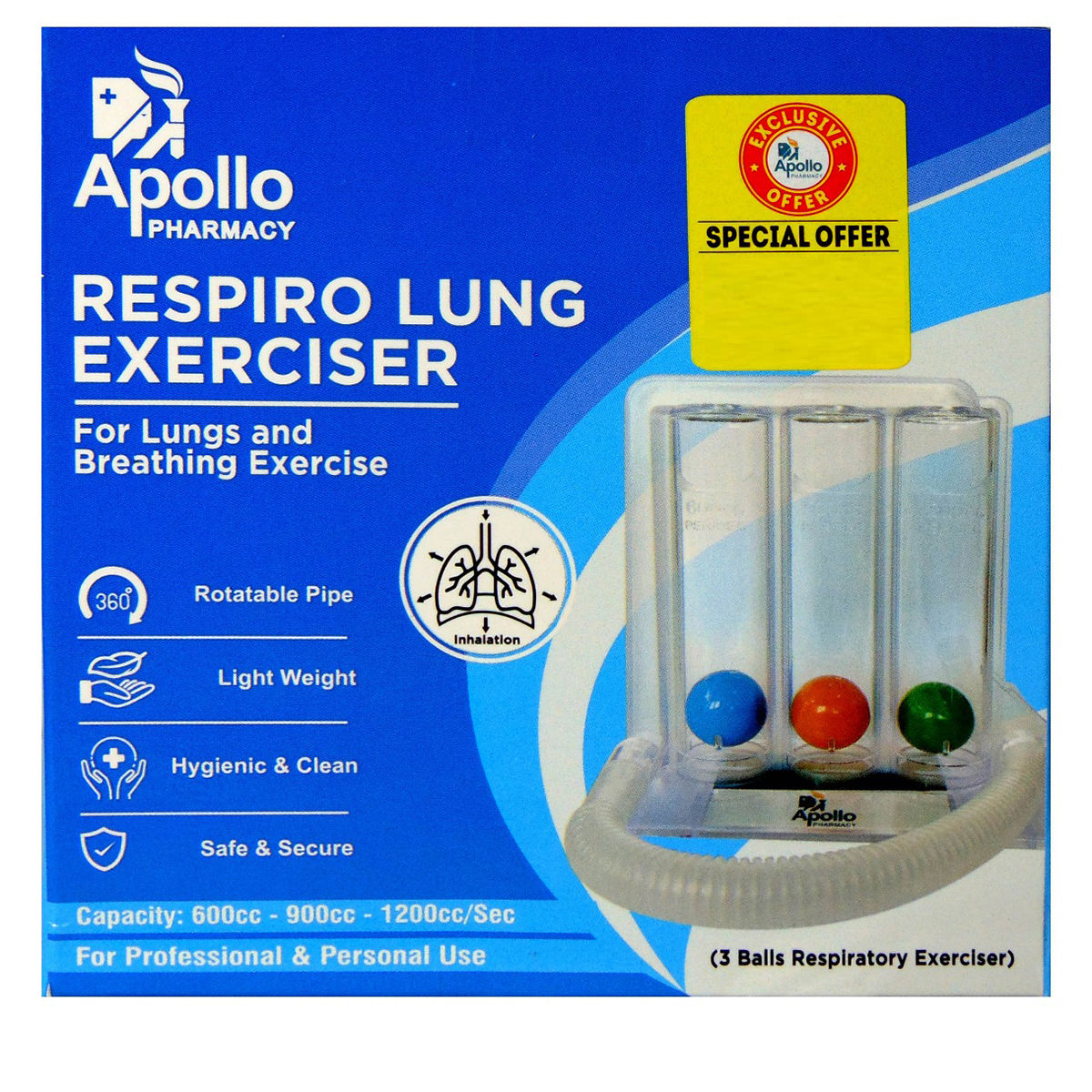 Buy Apollo Pharmacy Respiro Lung Exerciser, 1 Count | 19 Minutes ...