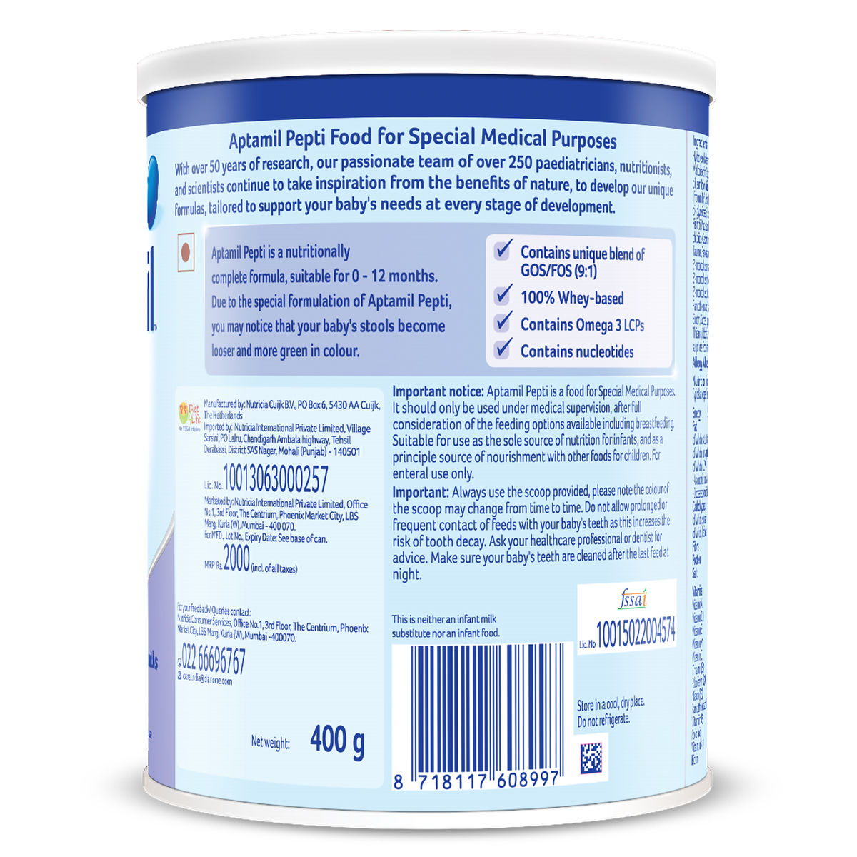 Buy Aptamil Pepti Infant Formula Powder (0 to 12 Months), 400 gm | 19 ...