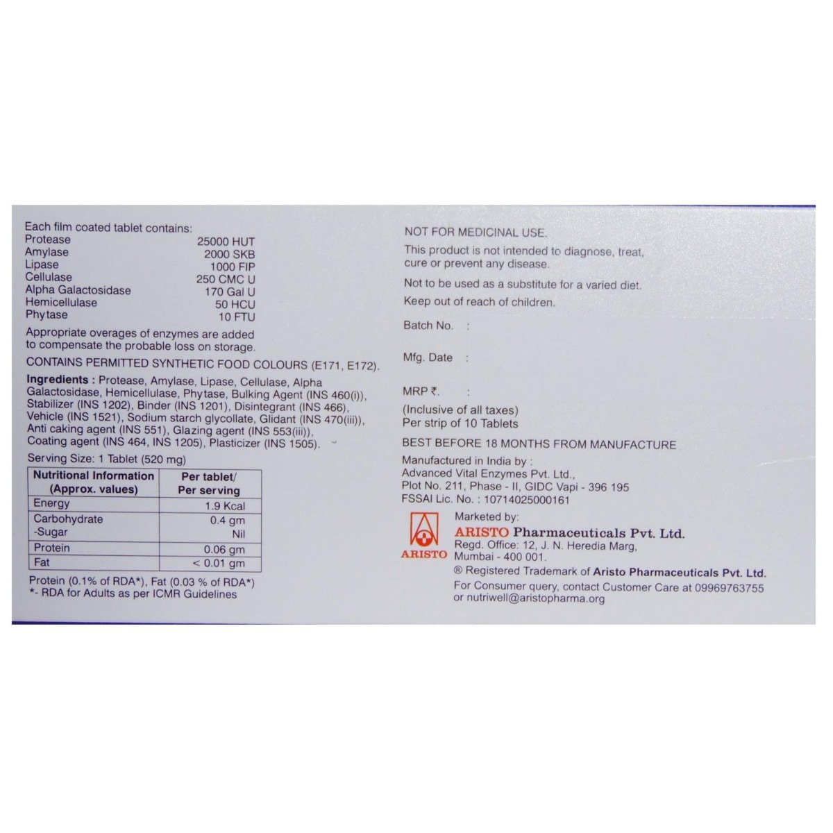 Buy Aristozyme Gold Tablet | 19 Minutes Delivery | Apollo Pharmacy