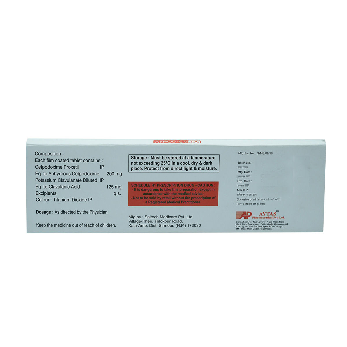 AYPOD-CV 200 TABLETS 10'S Price, Uses, Side Effects, Composition ...
